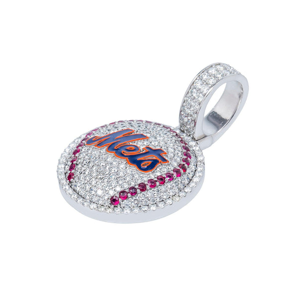 14K GOLD ROUND DIAMOND NEW YORK METS PENDANT 5.10 CT - OMI Jewelry