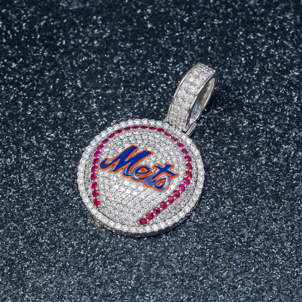 14K GOLD ROUND DIAMOND NEW YORK METS PENDANT 5.10 CT - OMI Jewelry