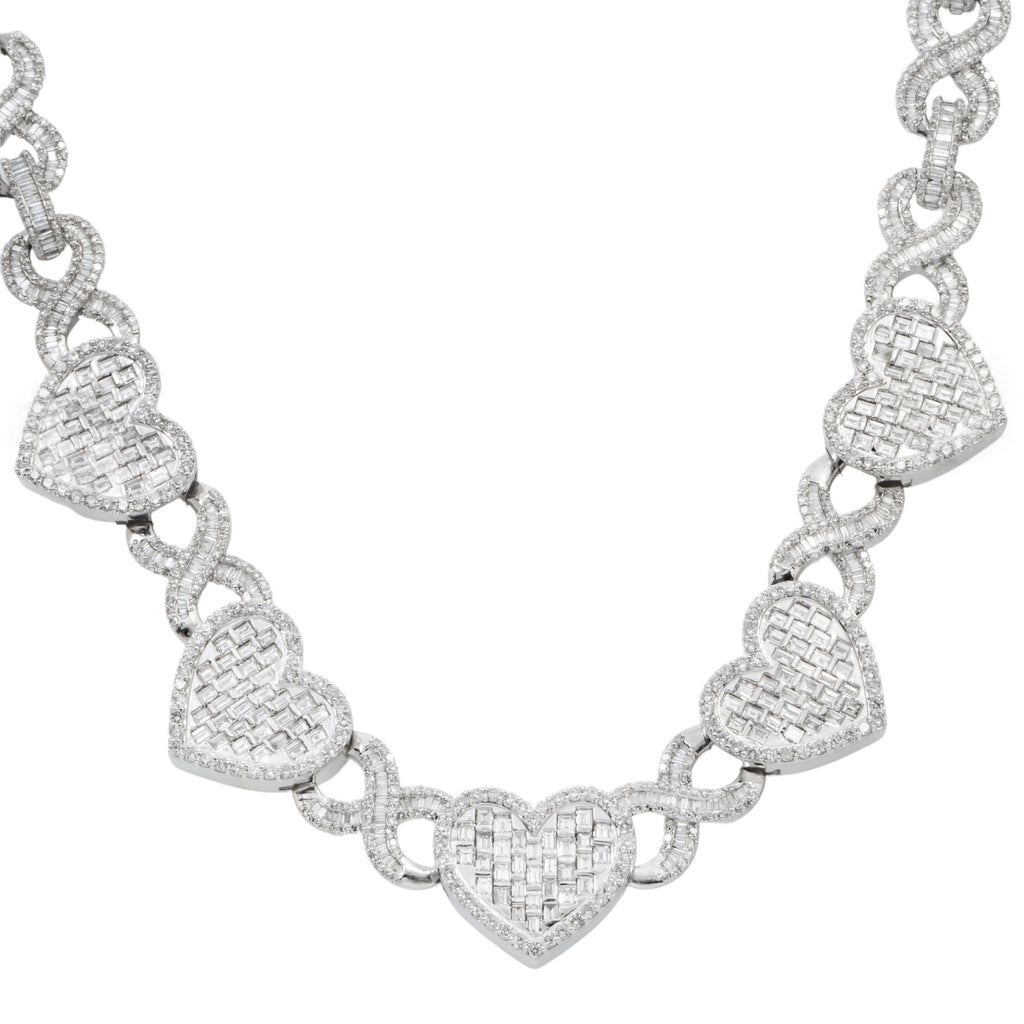10K GOLD BAGUETTE AND ROUND DIAMOND HEART INFINITY LINK CHAIN 21.74 CT ...
