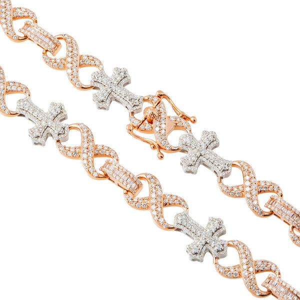 10K GOLD TWO TONE DIAMOND CROSS INFINITY LINK CHAIN 11.71 CT - OMI Jewelry
