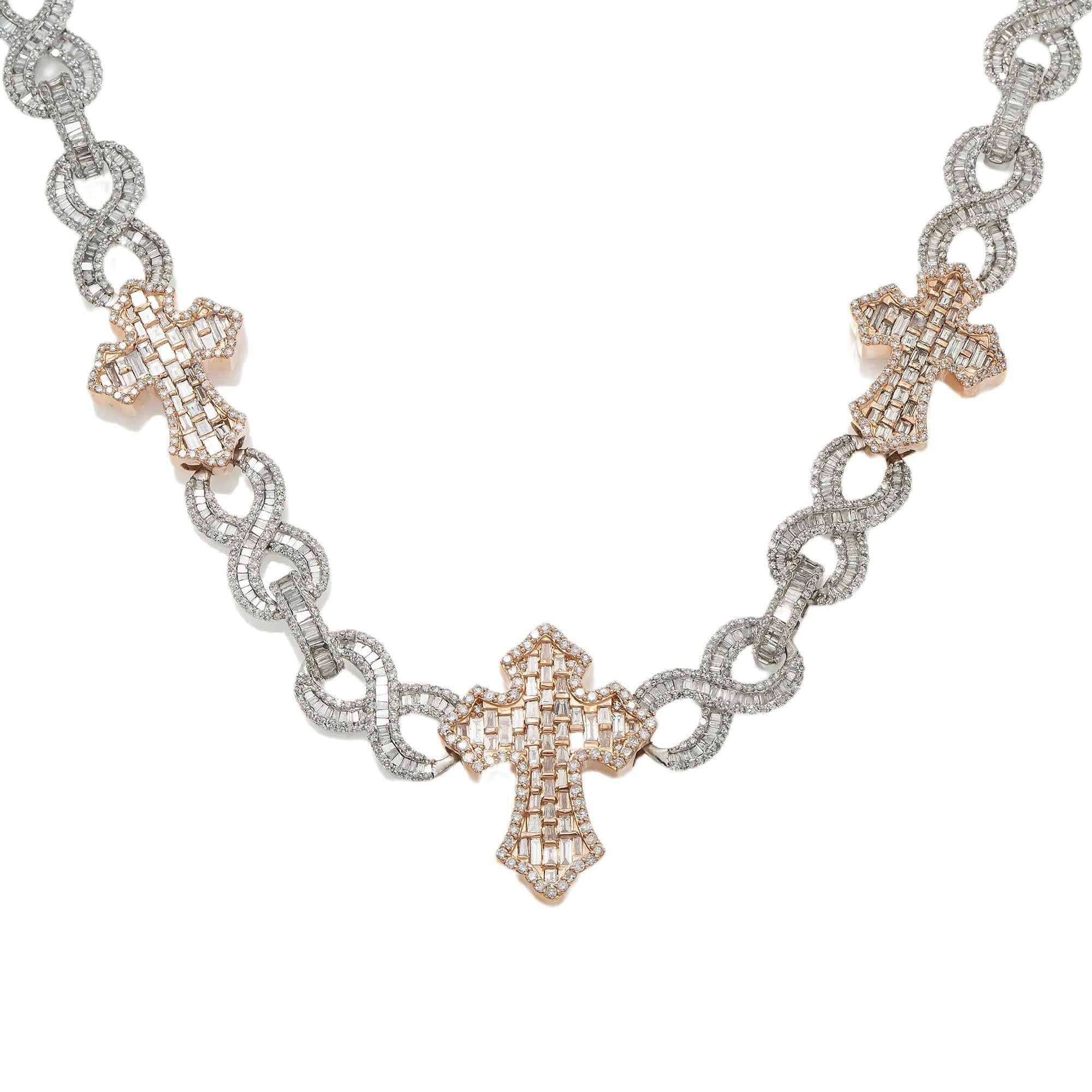10K GOLD BAGUETTE DIAMOND 22" TWO TONE INFINITY CROSS CHAIN 27.20 CT ...
