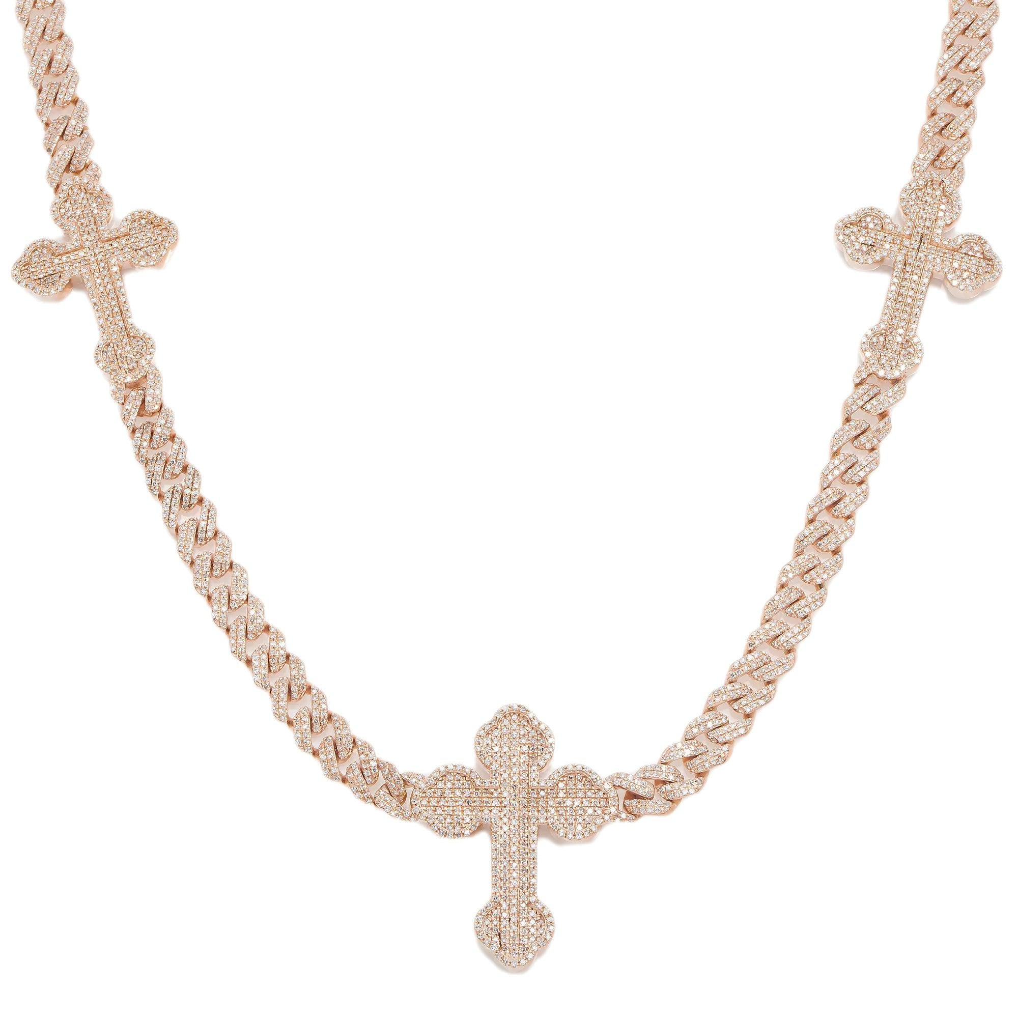 10K GOLD DIAMOND 22"/5MM CUBAN LINK CROSS CHAIN 5.40 CT - OMI Jewelry