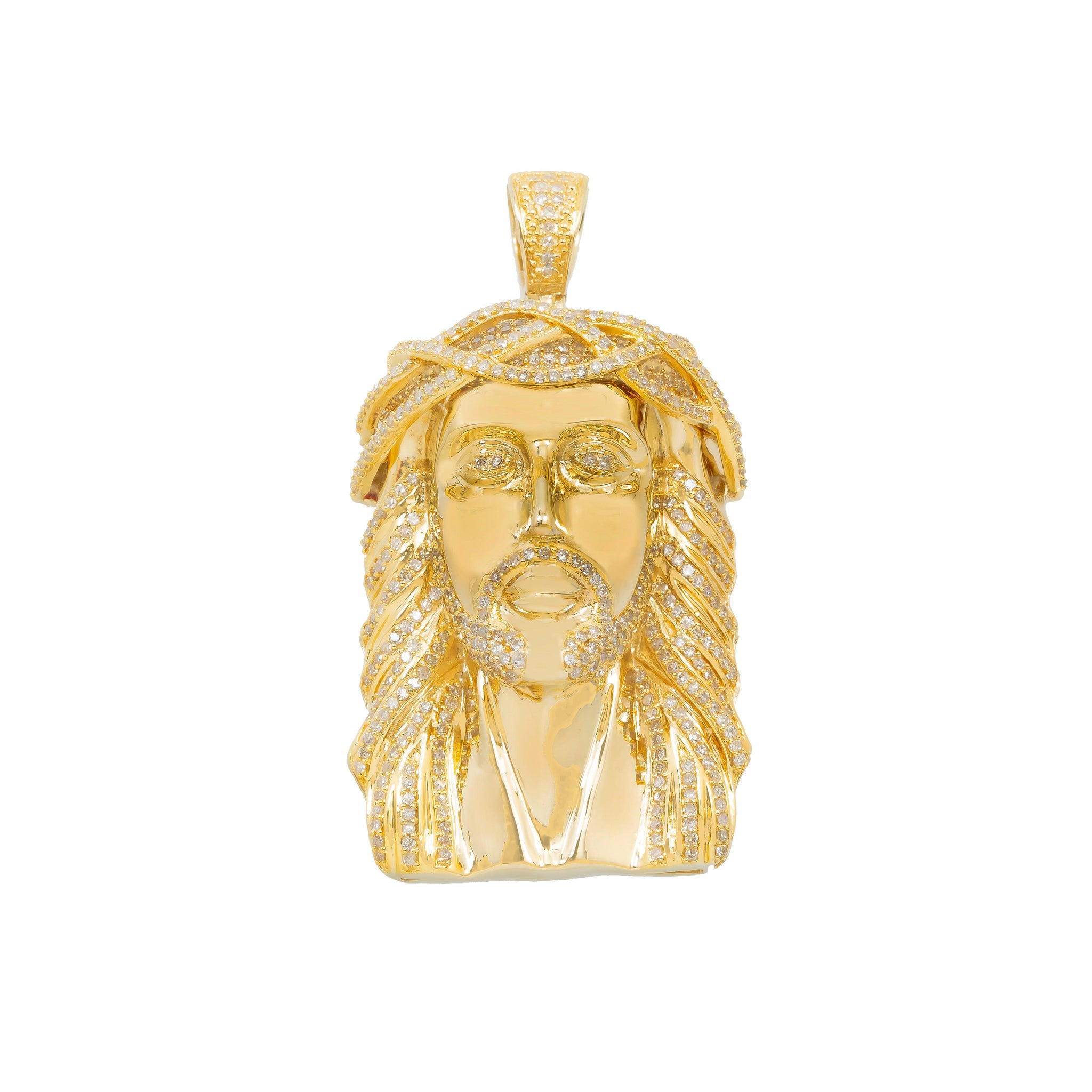 14K GOLD DIAMOND JESUS HEAD WITH CROWN OF THORNS PENDANT 2.27 CT - OMI ...