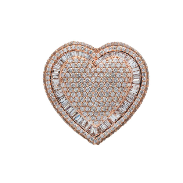 10K GOLD ROUND AND BAGUETTE DIAMOND HEART RING 6.47 CT - OMI Jewelry