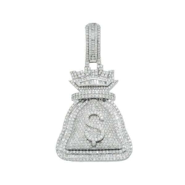 10K GOLD BAGUETTE DIAMOND MONEY BAG DOLLAR SIGN PENDANT 3.81 CT - OMI ...