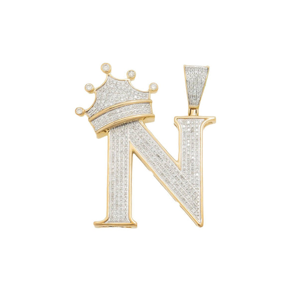 10K GOLD ROUND DIAMOND INITIAL N WITH CROWN PENDANT 1.15 CT - OMI Jewelry