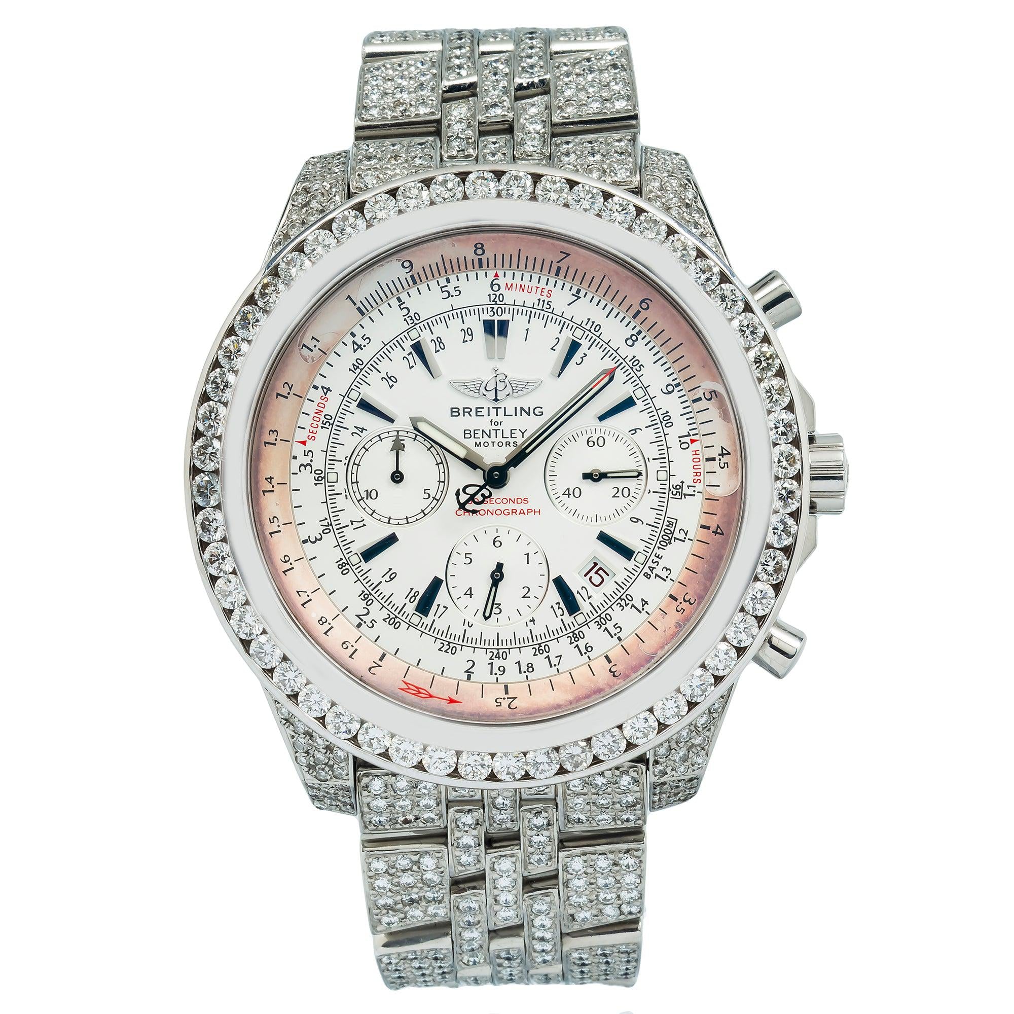 Breitling Bentley Motors A25362 49MM White Dial With Diamond Bezel And ...
