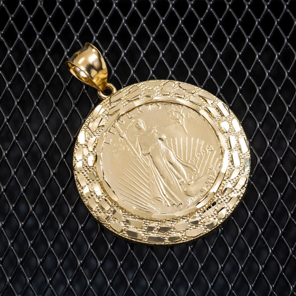 10K GOLD NUGGET LADY LIBERTY COIN PENDANT 8.7G - OMI Jewelry