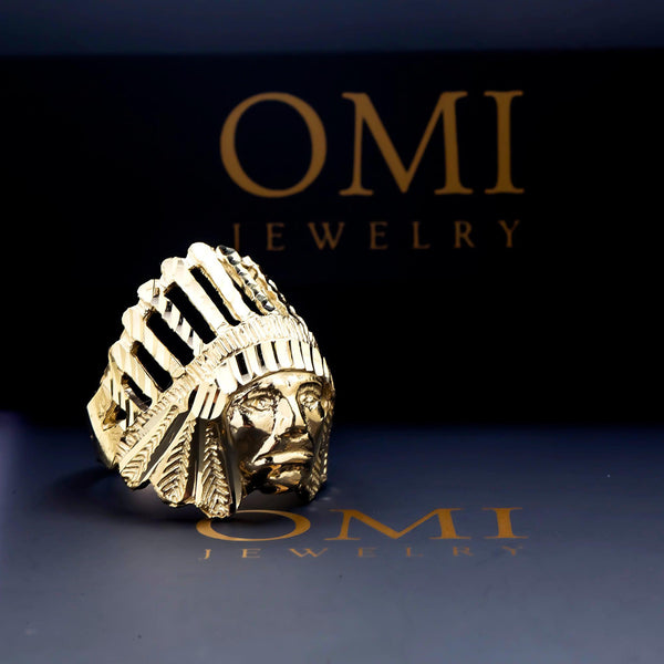 10K GOLD NATIVE AMERICAN TRIBAL HEAD RING 8.9G - OMI Jewelry