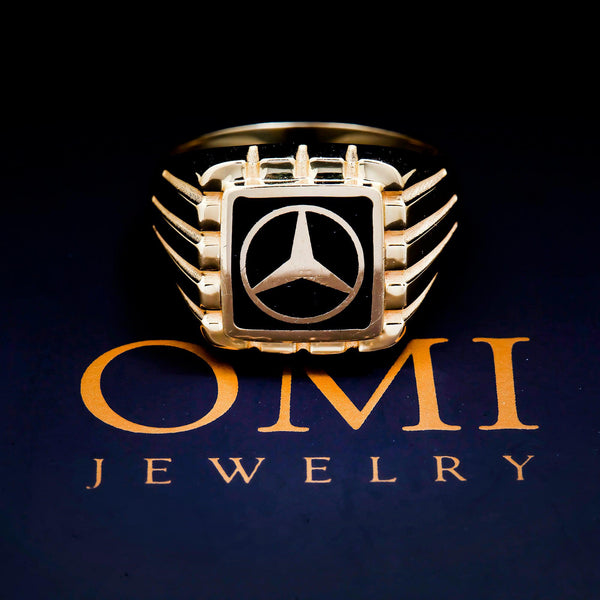 10K GOLD BLACK MERCEDES BENZ RING 7.8G - OMI Jewelry