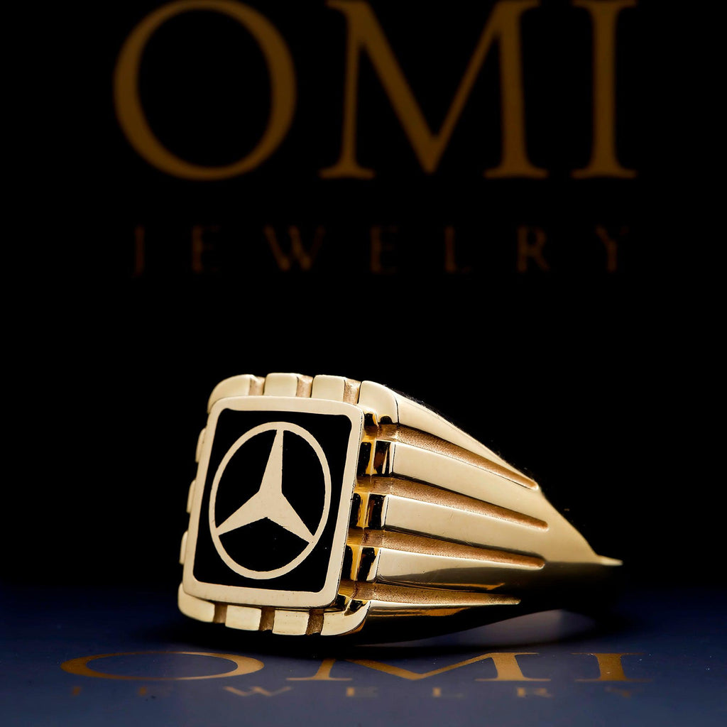 10K GOLD BLACK MERCEDES BENZ RING 7.8G - OMI Jewelry