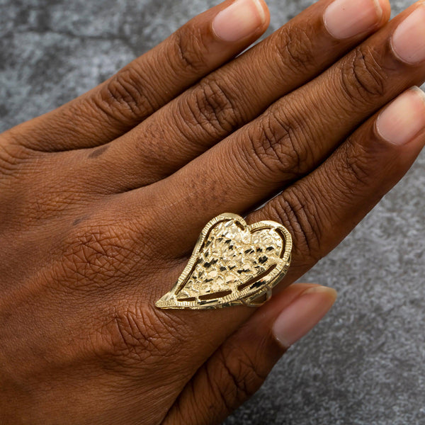 10K GOLD HEART NUGGET RING 6.9G - OMI Jewelry