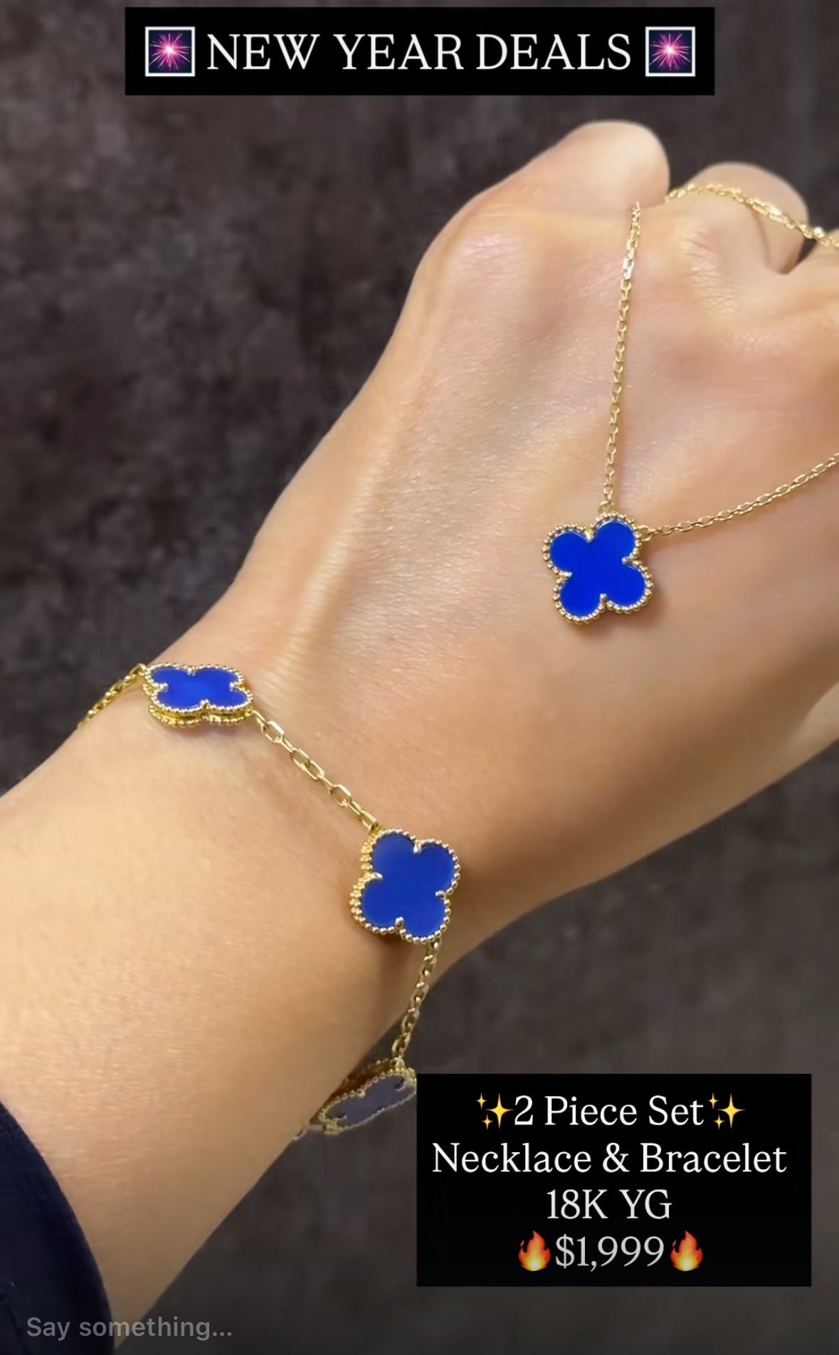 Buy Blue clover set necklace and bracelt at the Best Price | OMI Jewelry