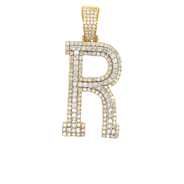 14K TWO-TONE GOLD DIAMOND LETTER "R" PENDANT 3.68 CT - OMI Jewelry