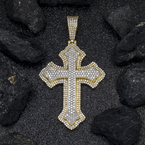 10K GOLD ROUND DIAMOND CROSS PENDANT 6.35 CT - OMI Jewelry
