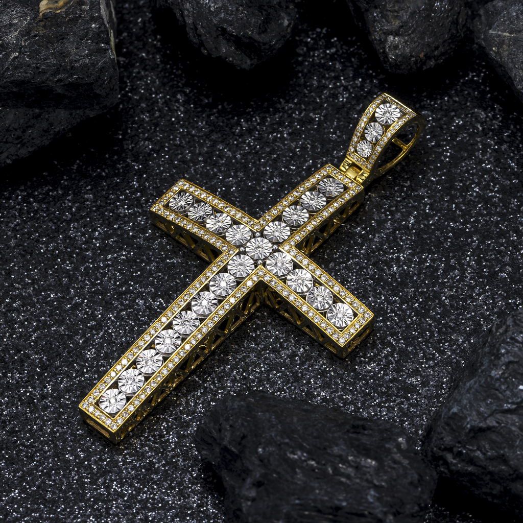 10K GOLD ROUND DIAMOND CROSS PENDANT 0.92 CT - OMI Jewelry