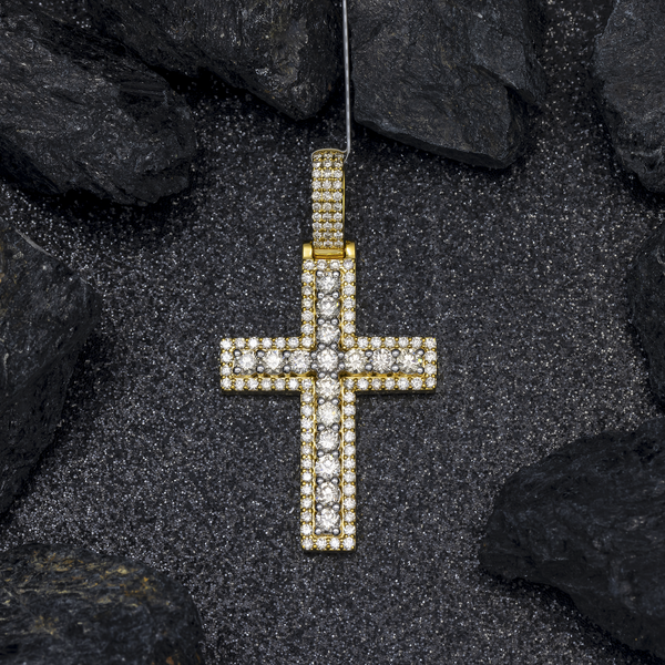 10K GOLD ROUND DIAMOND CROSS PENDANT 2.89 CT - OMI Jewelry