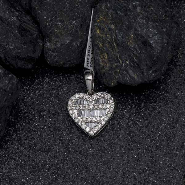 10K GOLD BAGUETTE AND ROUND DIAMOND HEART PENDANT 0.66 CT - OMI Jewelry