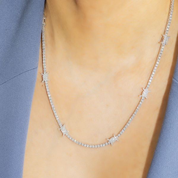 14K GOLD DIAMOND BARBED WIRE TENNIS CHAIN 9.45 CT - OMI Jewelry