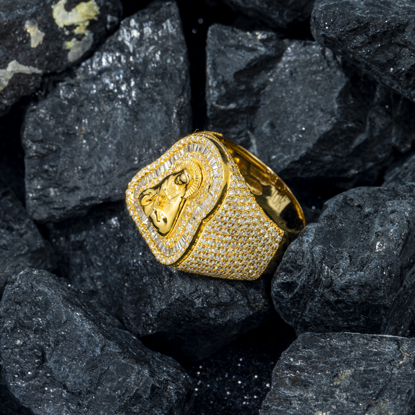 10K GOLD BAGUETTE AND ROUND DIAMOND MOTHER MARY RING 2.50 CT - OMI Jewelry