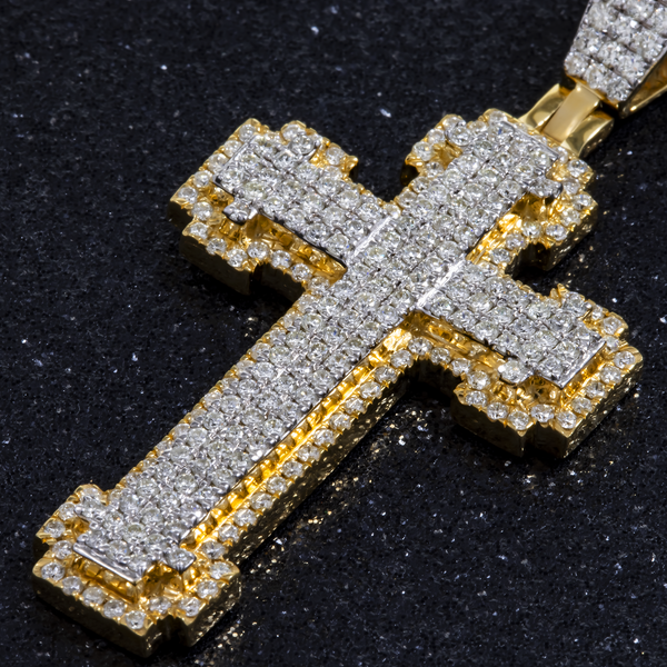 14K GOLD ROUND DIAMOND CROSS PENDANT 3.35 CT - OMI Jewelry