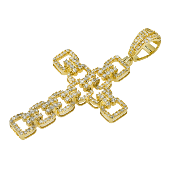 14K GOLD ROUND DIAMOND OPEN LINK CROSS PENDANT 1.54 CT - OMI Jewelry
