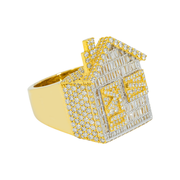 Buy 10K GOLD ROUND AND BAGUETTE DIAMOND TRAP HOUSE STATEMENT RING 4.14 ...