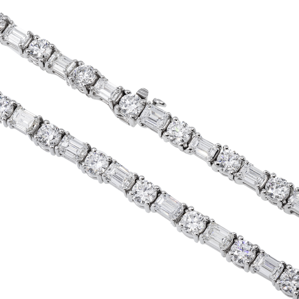 14K GOLD EMERALD AND ROUND LAB DIAMOND TENNIS CHAIN 40.22 CT - OMI Jewelry