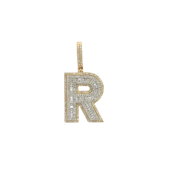 Buy 10K TWO-TONE GOLD ROUND AND BAGUETTE DIAMOND LETTER "R" DIAMOND 1. ...