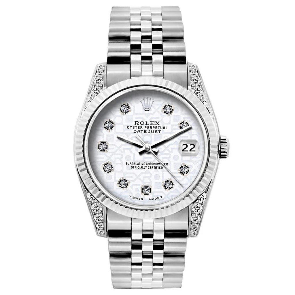 Rolex Datejust 26MM 6916 Silver Pattern Diamond Dial White Gold Fluted ...