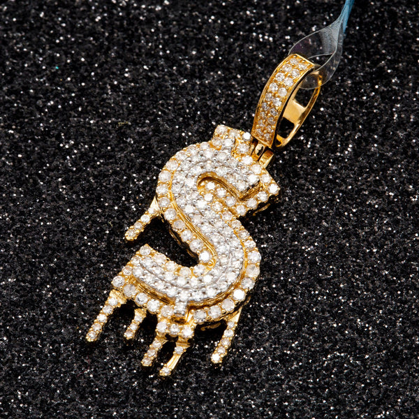 10K GOLD DRIPPING DIAMOND DOLLAR SIGN PENDANT 0.75 CT - OMI Jewelry