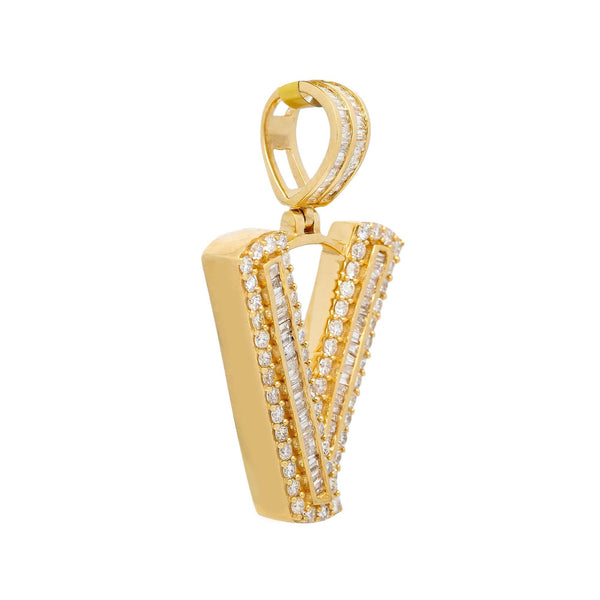 14K YELLOW GOLD DIAMOND LETTER V PENDANT 1.00 CT - OMI Jewelry