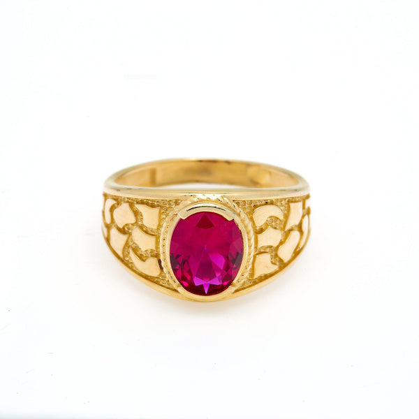 10K YELLOW GOLD RED GEMSTONE RING - OMI Jewelry