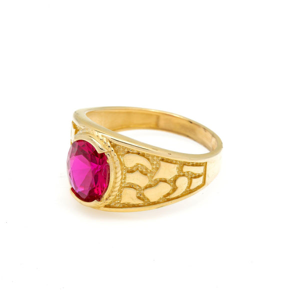 10K YELLOW GOLD RED GEMSTONE RING - OMI Jewelry