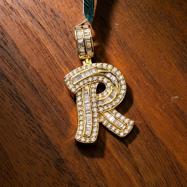 14K Yellow Gold Diamond Letter R Pendant - OMI Jewelry