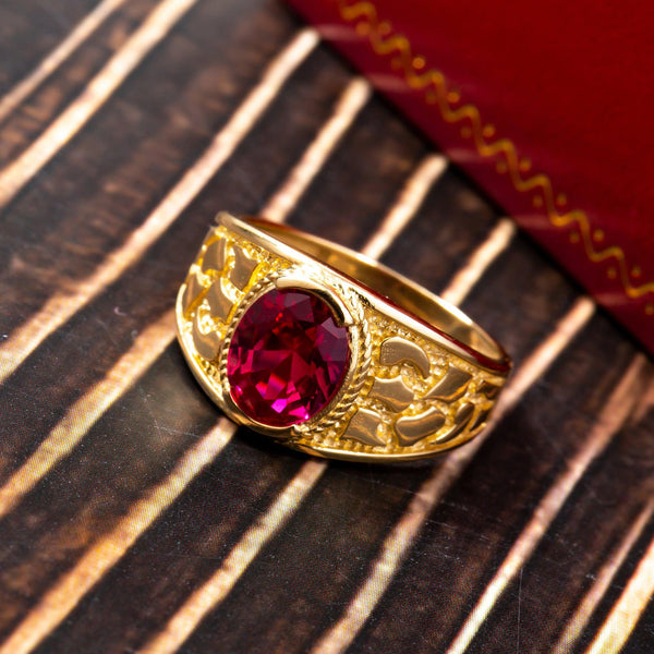 10K YELLOW GOLD RED GEMSTONE RING - OMI Jewelry