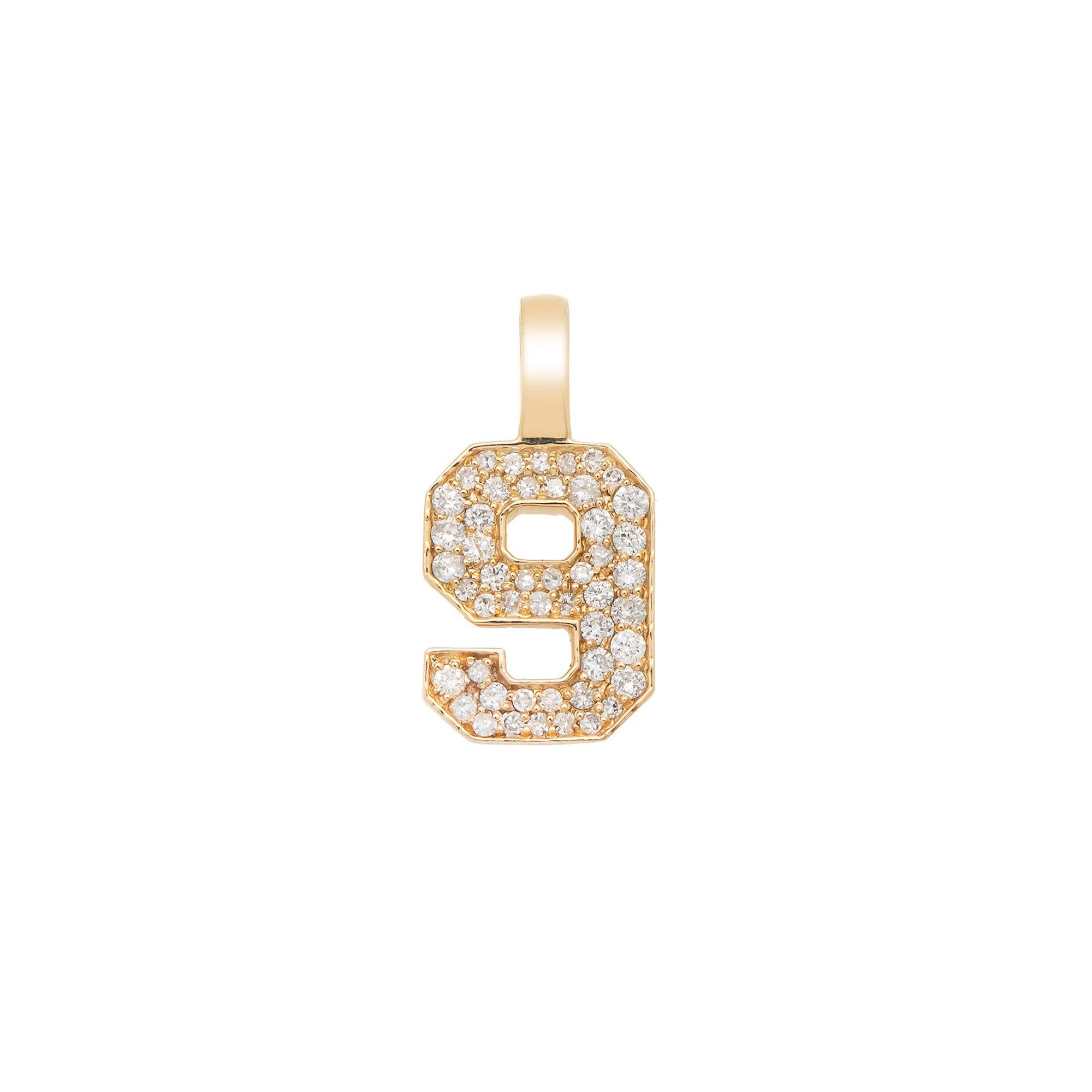 14K GOLD DIAMOND NUMBER 9 PENDANT 0.44 CT - OMI Jewelry