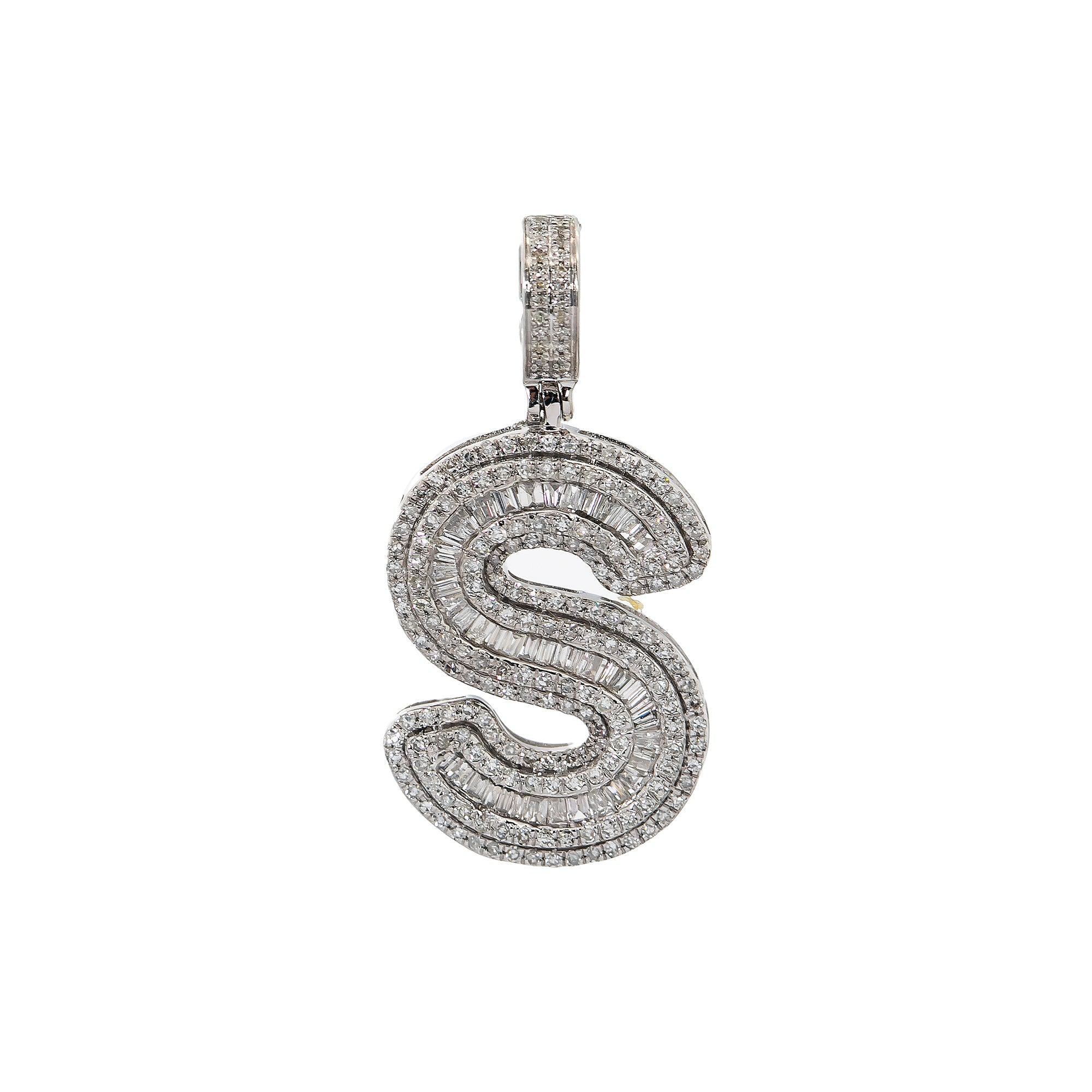10K WHITE GOLD DIAMOND LETTER S PENDANT 1 CT - OMI Jewelry