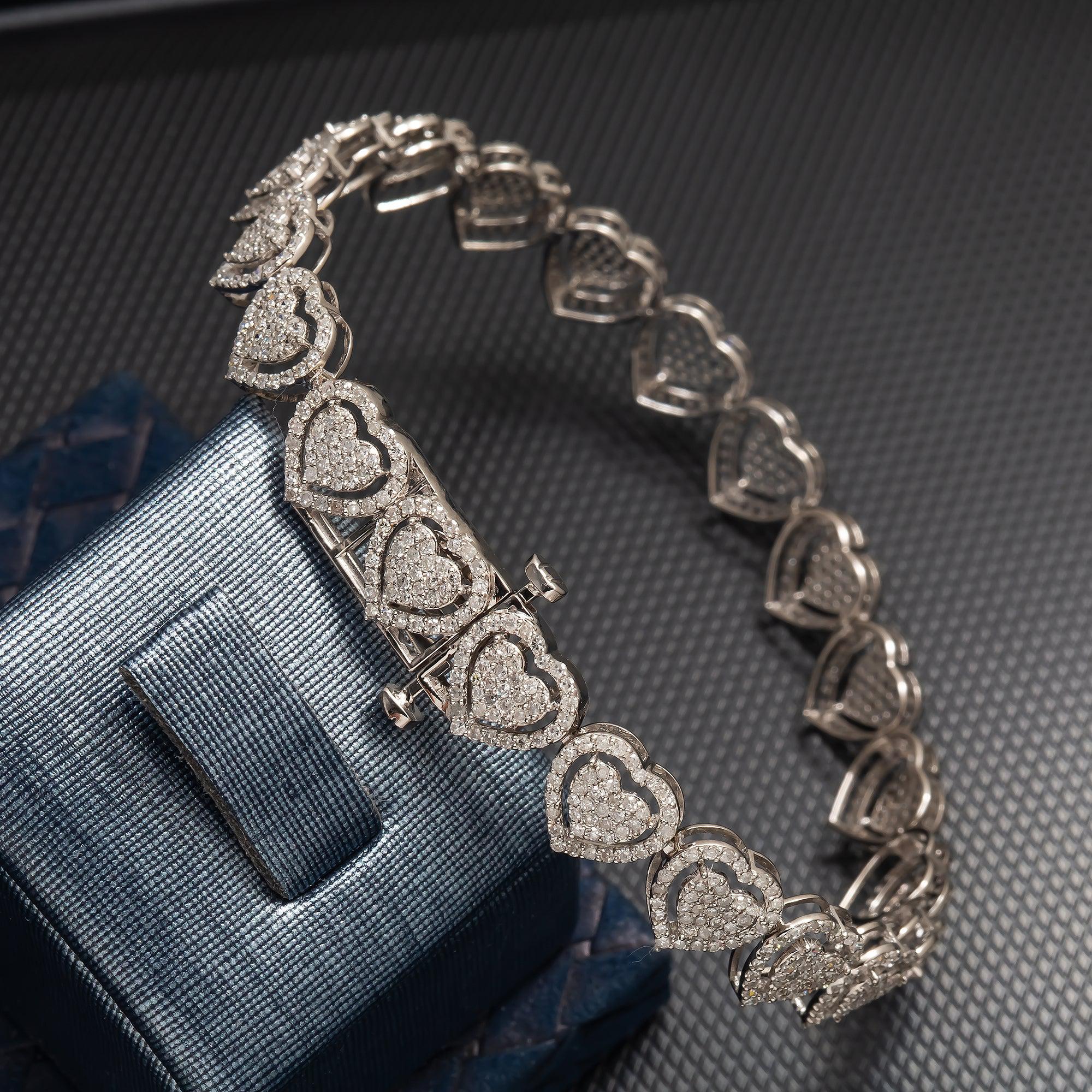 14K GOLD DIAMOND HEART SHAPE BRACELET 3.91 CT - OMI Jewelry