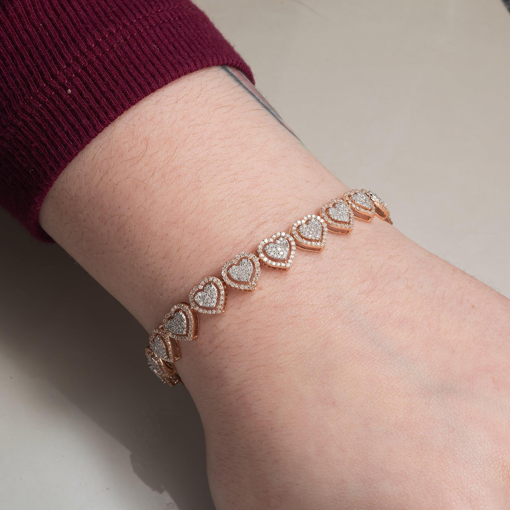 14K GOLD DIAMOND HEART SHAPE BRACELET 3.91 CT - OMI Jewelry