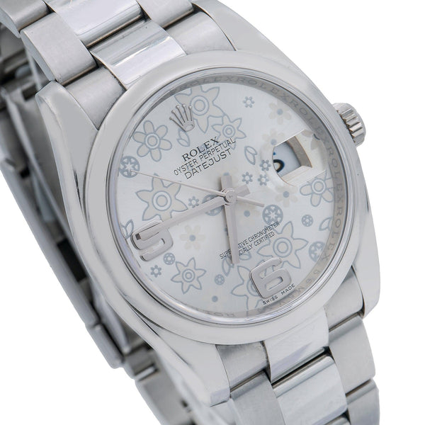 Buy Rolex Datejust 36MM 116200 Silver Floral Arabic Dial Smooth Bezel ...