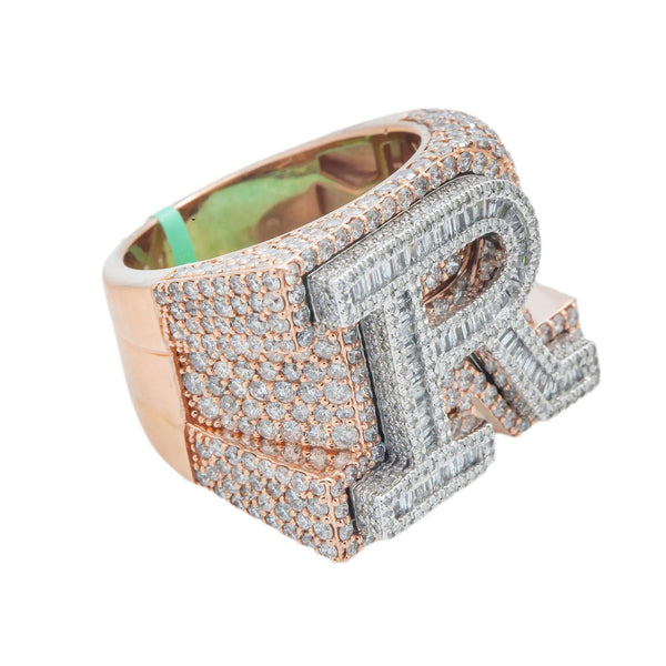 10K GOLD BAGUETTE CLUSTER DIAMOND 3D INITIAL R RING 5.50 CT - OMI Jewelry