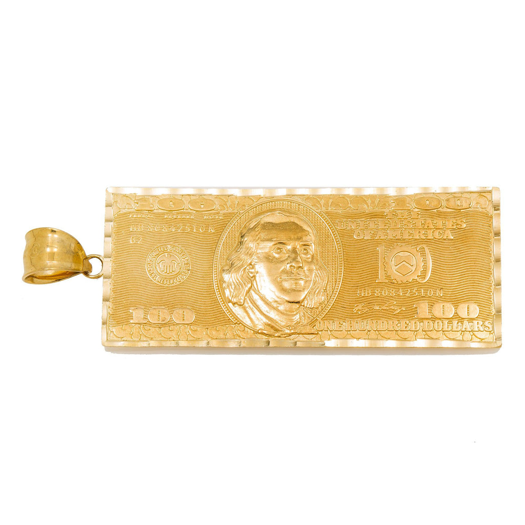 10K GOLD 100 DOLLAR BILL PENDANT 2.75" - OMI Jewelry