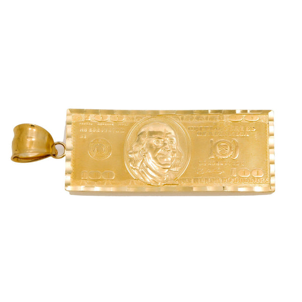 10K GOLD 100 DOLLAR BILL PENDANT 2" - OMI Jewelry