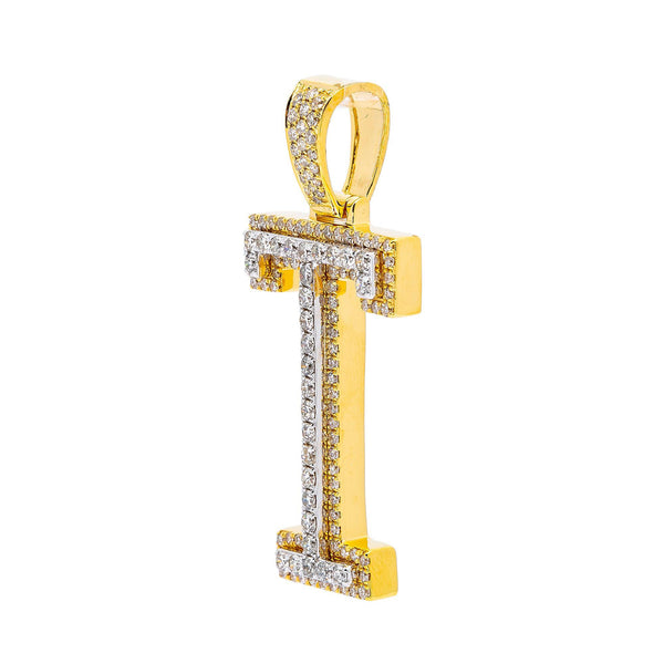 10K YELLOW GOLD UNISEX LETTER T PENDANT WITH 1.25 CT DIAMONDS - OMI Jewelry