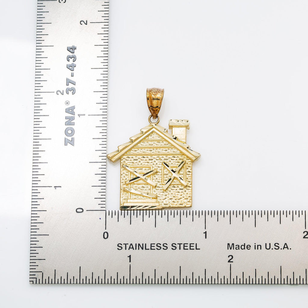 10K GOLD SQUARE TRAP HOUSE PENDANT 1.3" - OMI Jewelry