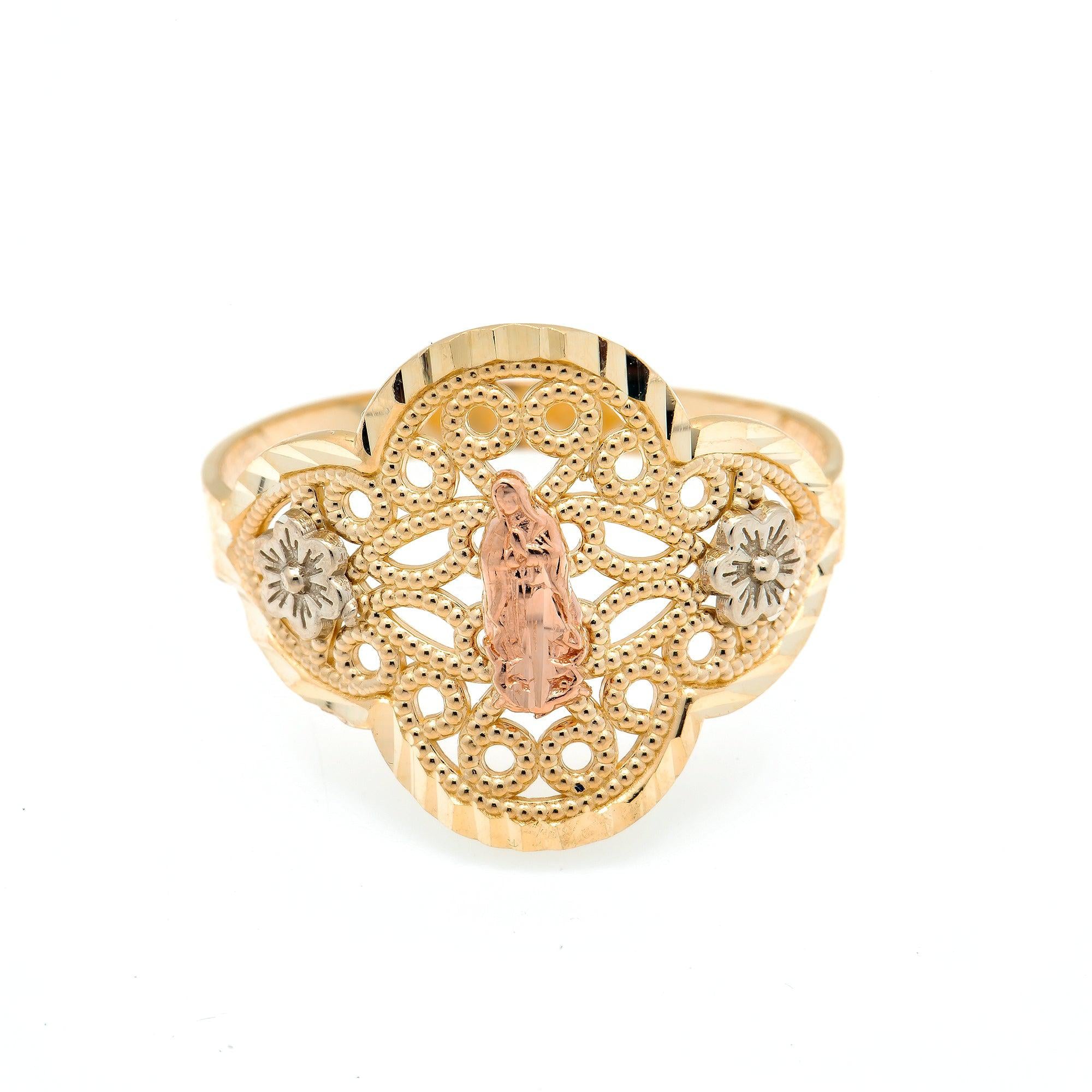 10K GOLD TRI TONE MOTHER MARY RING 3.5G - OMI Jewelry
